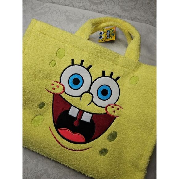 Bags | Spongebob Squarepants Fuzzy Tote Bag Plush 12x16 Zips ...